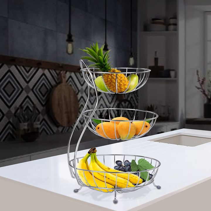 3-Layer Fruit & Vegetable Basket Tiered Fruit Stand Kitchen Organizer ...