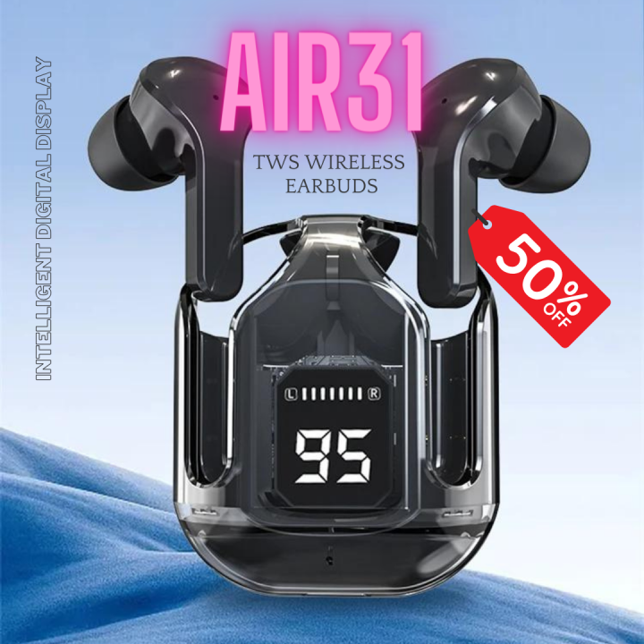 EARBUDS TRUE WIRELESS CRYSTAL TRANSPARENT CASING AIR 31 AIRPODS TYPE C ...