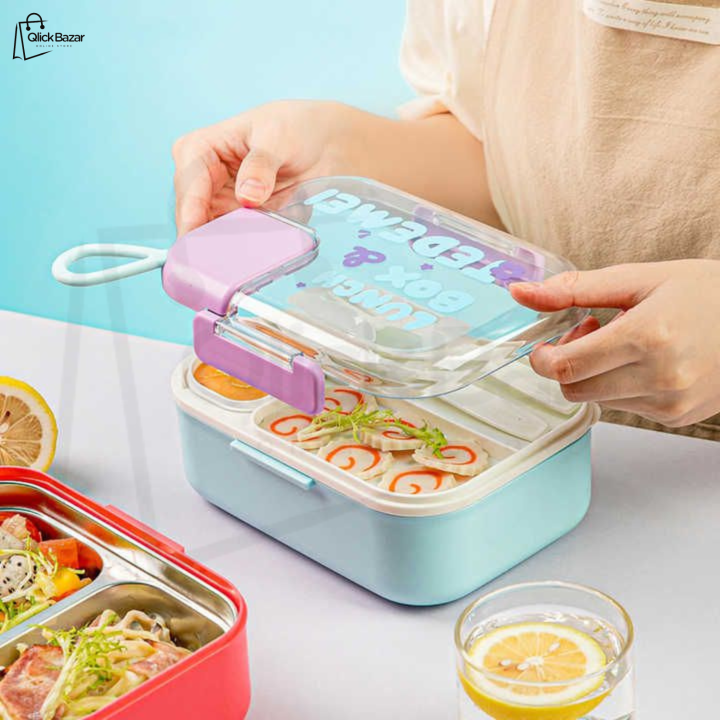 Qlick Bazar Lunch Box with Cutlery contain meddle grid, inner box ...