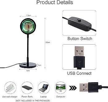 Remote Control Sunset Projection Lamp 16 Colors Changing Rainbow Sun ...