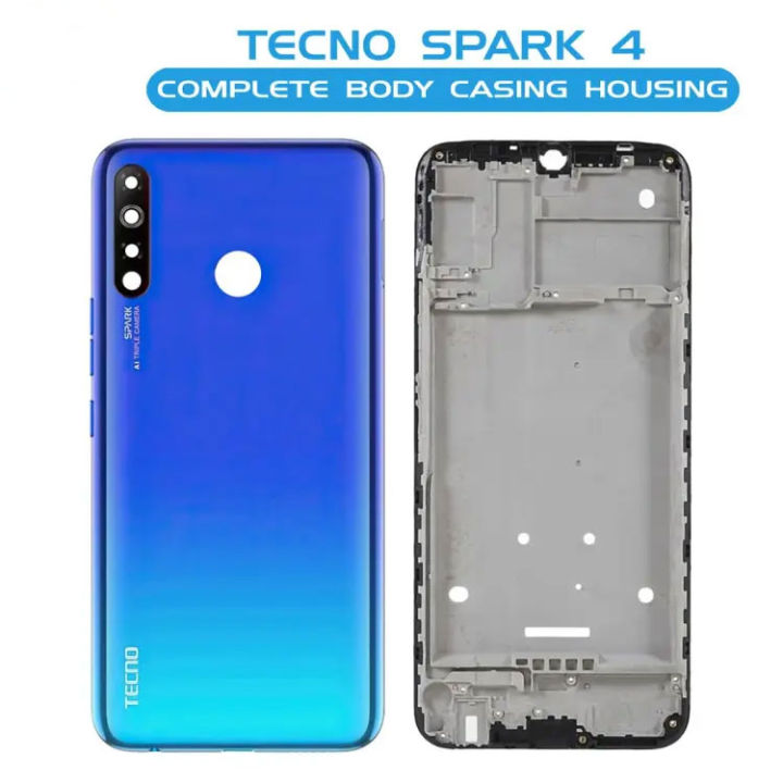 Tecno Spark 4 Housing Middle Frame With Side Button and Camera Lens Complete Body Casing ...