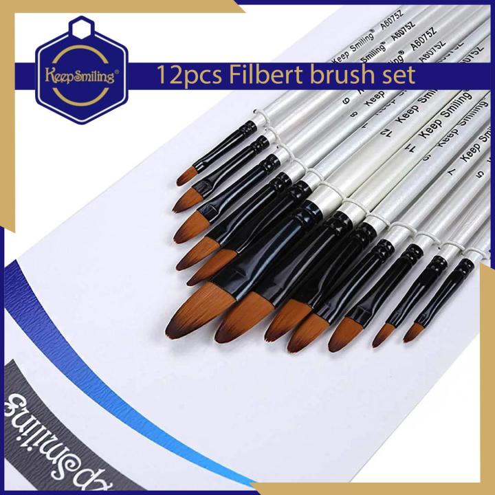 Keep Smiling A6075Z (Filbert) -12pcs Drawing Paint Brush Set Wooden ...