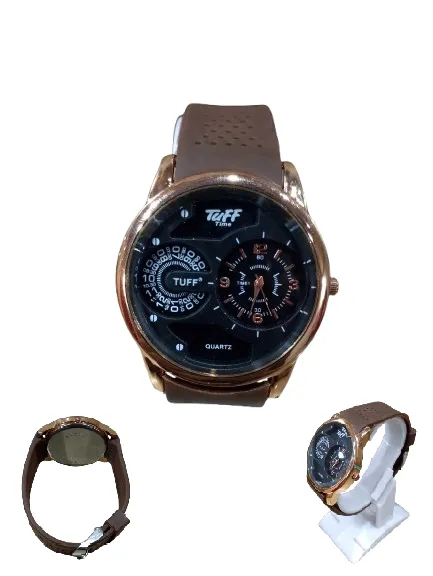 Tuff Time Men's Dual Dial Analog Quartz Watch – Black & Rose Gold Face ...