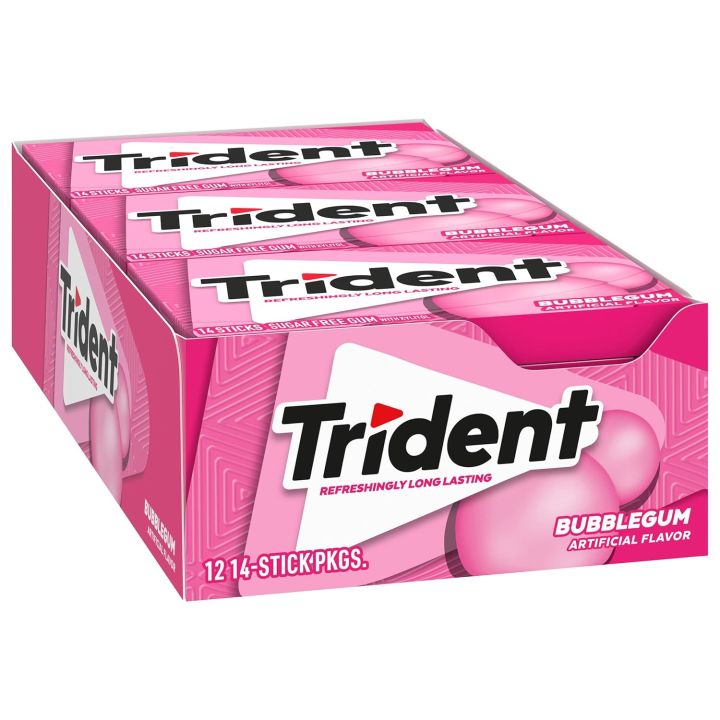 Trident Bubblegum Sugar Free Gum, 12 Packs of 14 Pieces (168 Total ...