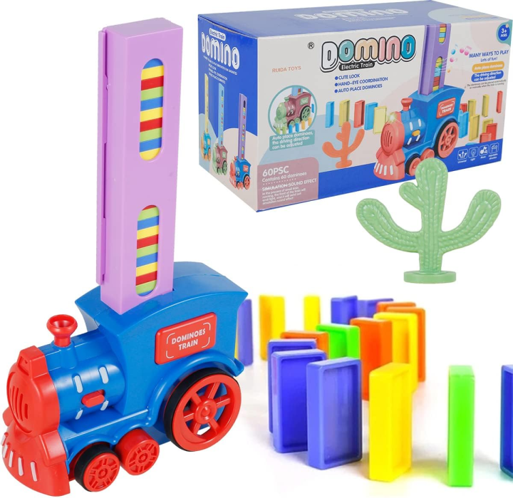 Train Toy Set with 60 Pcs Domino Blocks, Automatic Domino Laying ...