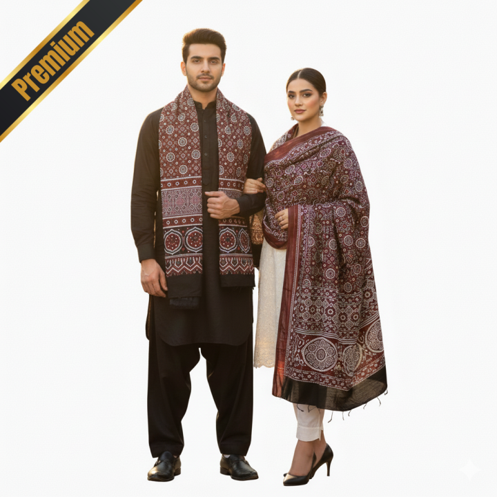 Original Traditional Ajrak Shawl Pack of 2 for Men & Women in Pure ...