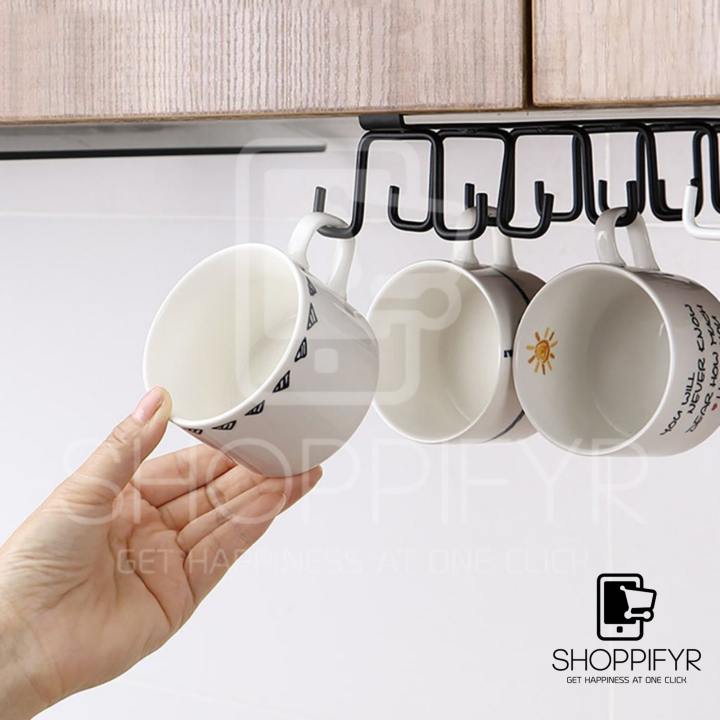 SHOPPIFYR | Double Cup Hanger Under Cabinet Mug Holder Kitchen Coffee ...