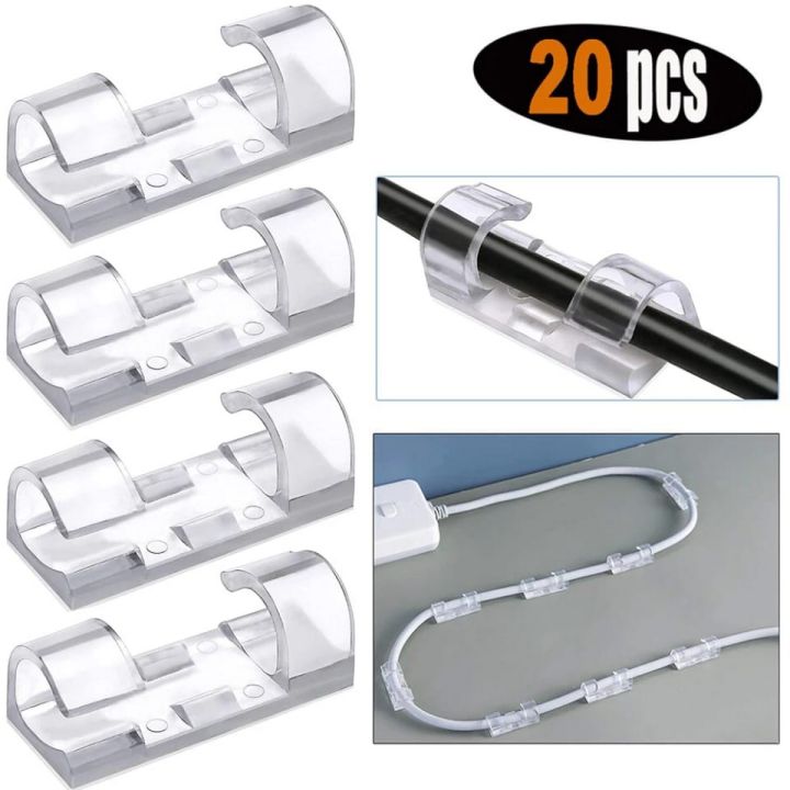 Pack of 20-Smart Cable Organizer Desktop and Workstation Cord Clips ...