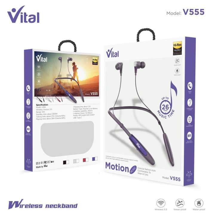 Vital V555 Bluetooth Handfree Motion Music HD Music Upto 26 HRS | Daraz.pk