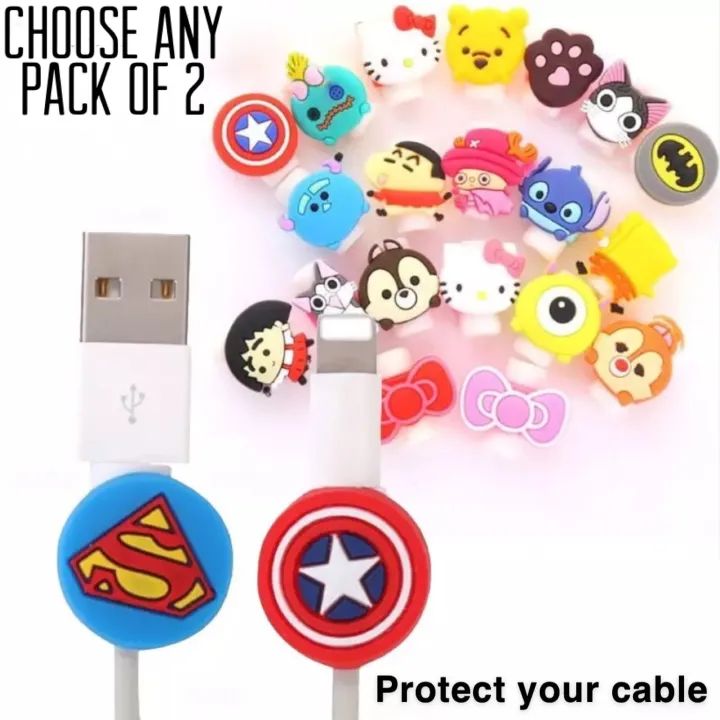 Pack of 2 - Cute Cartoon Charging Cable Protector / Winder for iPhone ...