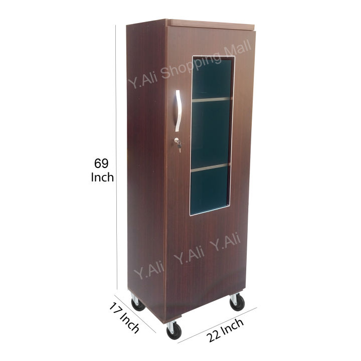 69 x 22 Inch single glass door cupboard - Brown wardrobe showcase ...